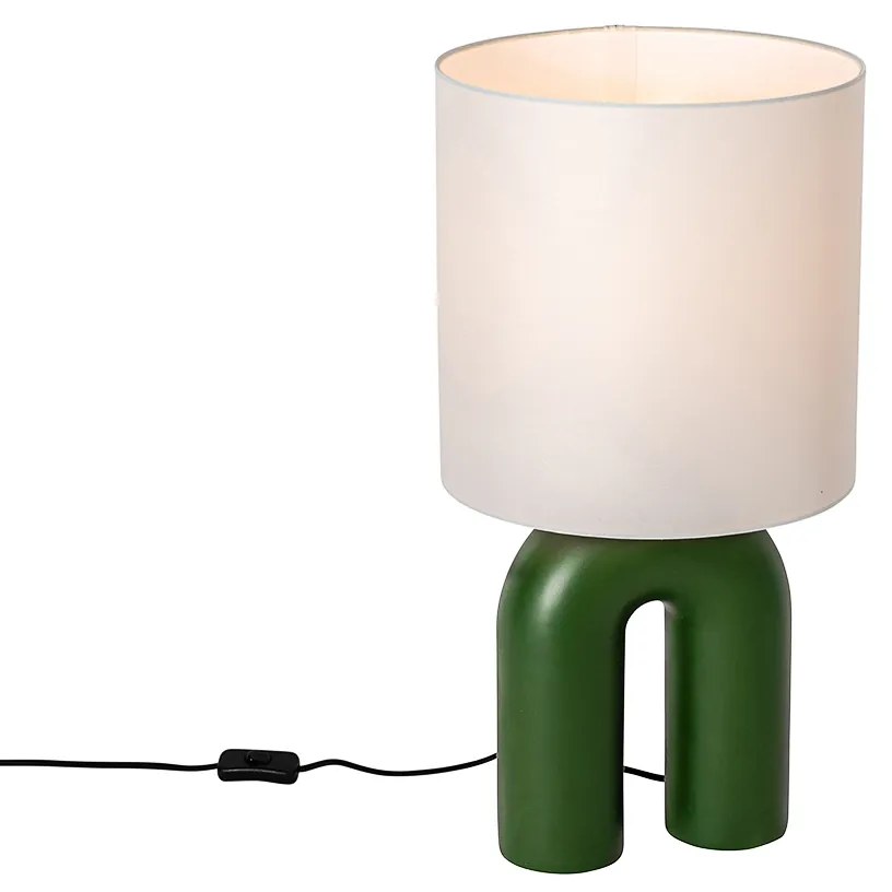 Designová stolní lampa zelená s bílým lněným stínítkem - Lotti