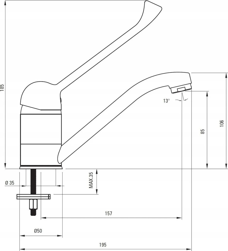 Deante Joko Clinic, stojánková umyvadlová baterie s otočným ramenem a lékařskou pákou, chromová, BOJ_026C