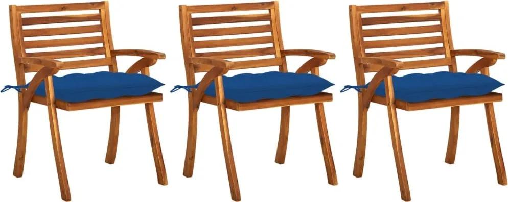 vidaXL Zahradní jídelní židle s poduškami 3 ks masivní akáciové dřevo [3060847] Barva: vínová červená