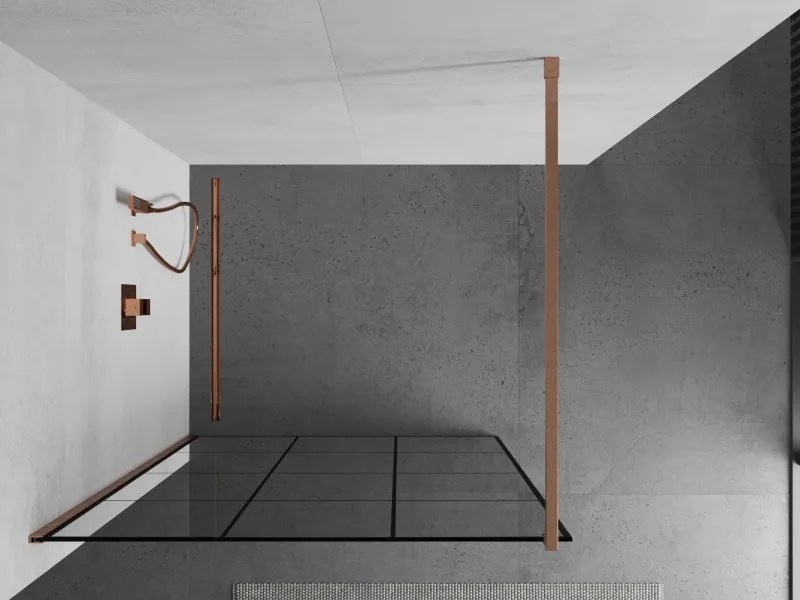 Mexen Kioto, sprchová zástěna Walk-In 120 x 200 cm, 8mm čiré sklo černý vzor, měděný matný profil, 800-120-101-65-77