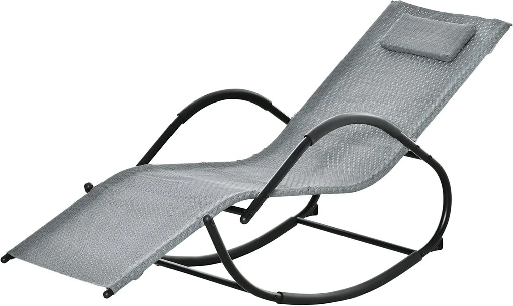 Outsunny Houpací Křeslo s Opěrkou Hlavy - Houpací Sluneční Lehátko s nosností do 160 kg, Textilie Šedá 61 x 160 x 79 cm | Aosom