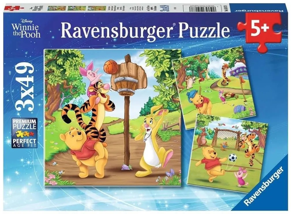 Puzzle ravensburger puzzle 051878 disney: medvídek pú: sportovní den 3x49 dílků