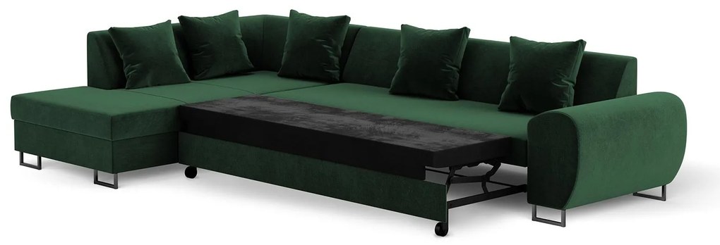 KOOKO HOME Rohová rozkládací sametová pohovka s úložným prostorem Calmato XL levý roh