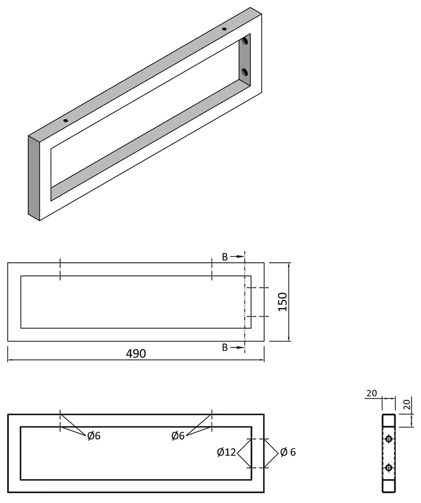 Sapho, Podpěrná konzola 490x150x20mm, lakovaná ocel, černá matná, 30360