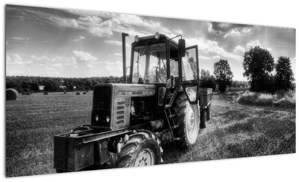 Černobílý obraz traktoru (100x40cm)