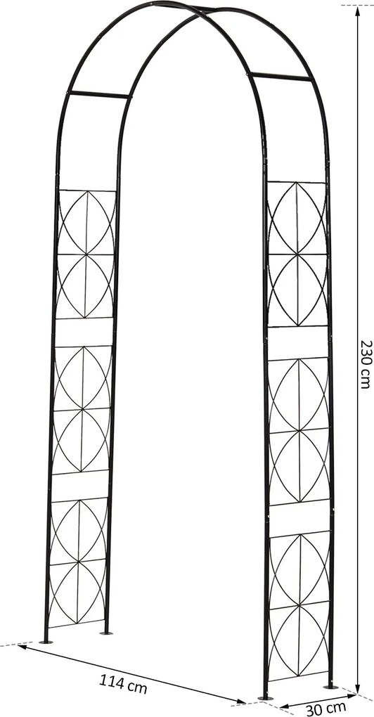 Outsunny Kovový Růžový Oblouk pro Šplhající Rostliny Zahradní Oblouk s Ostrým Vrcholem Kovová Konstrukce Obelisk pro Růže 114 x 30 x 230 cm Černý