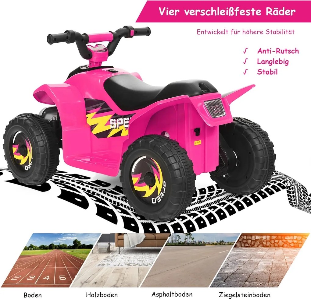 Costway Kočárek Mini Electric Quad 6 V Bateriový Quad 2,8-4,6 km/h, růžový
