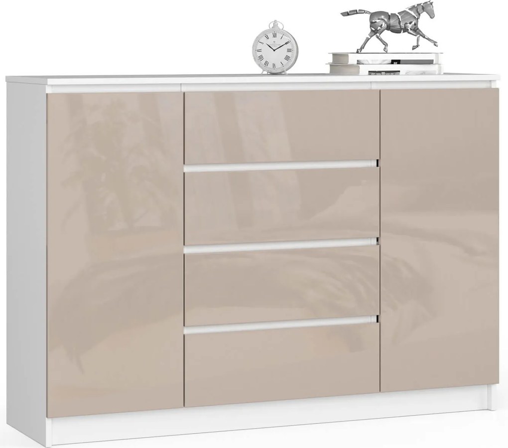 Komoda K140 2D4SZ bílá/cappuccino lesk