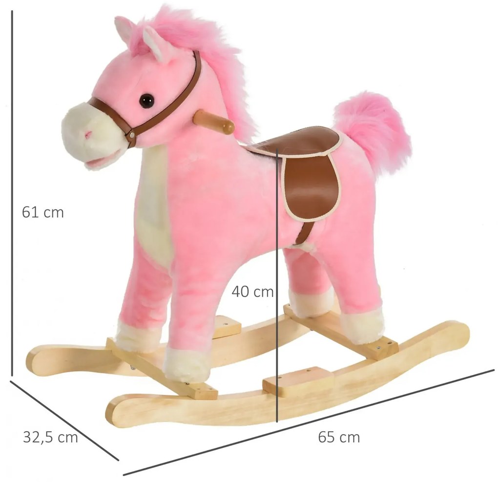 HOMCOM Houpací kůň se zvukem 65x32,5x61 cm | růžový
