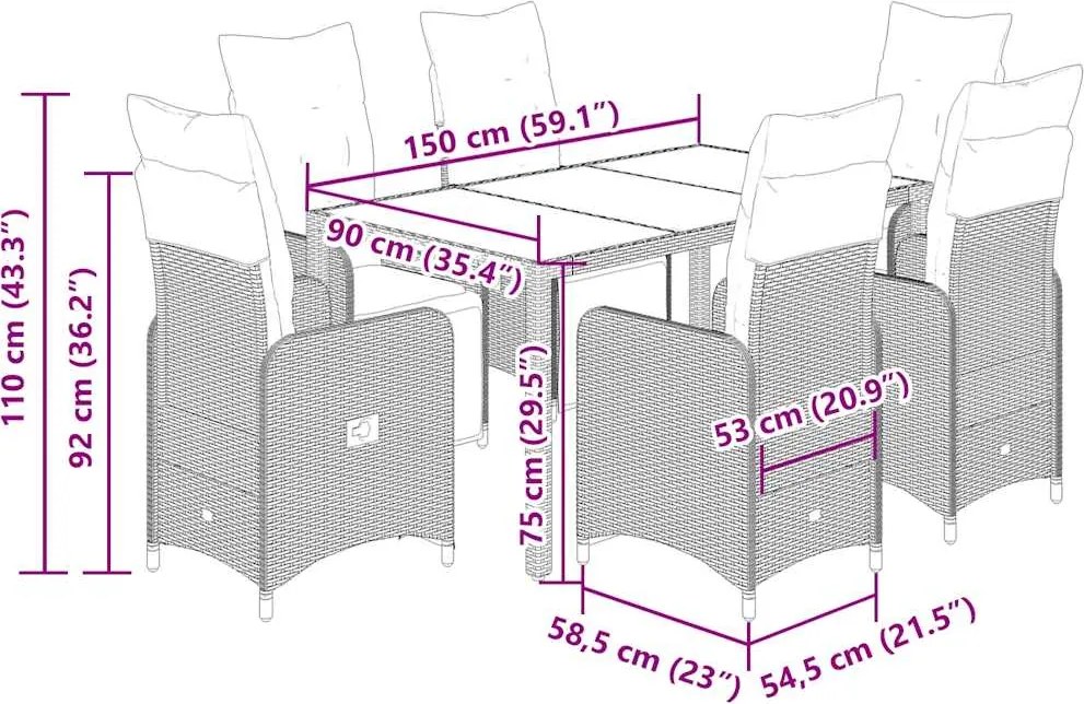 7dílný zahradní bistro set s poduškami černý polyratan 3277138