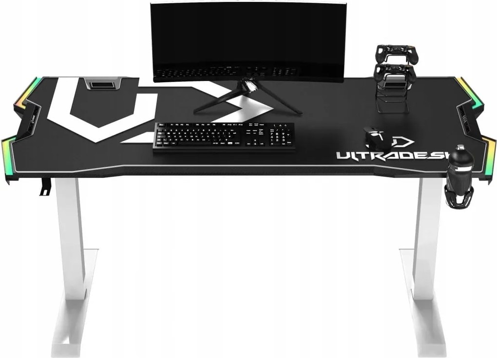 Ultradesk Psací stůl pro hráče Force Snow bílý, 166 x 70 cm, 76.5 cm, s