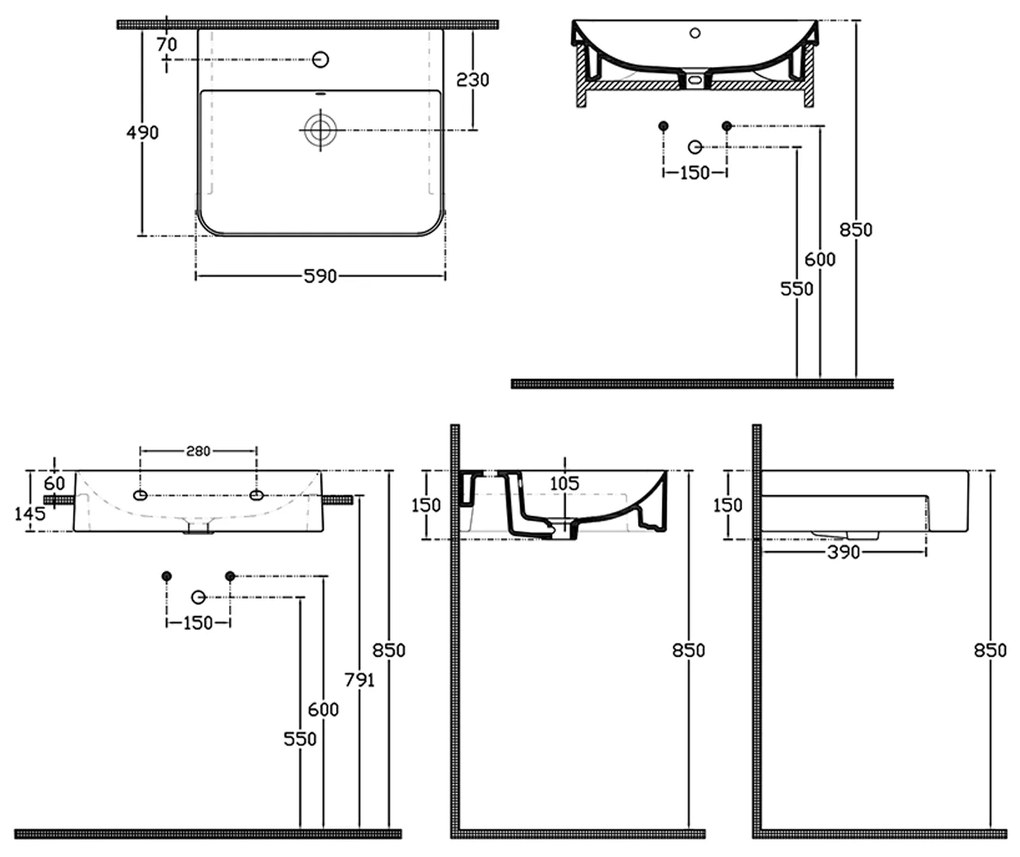 Isvea Sapho Sott Aqua 10SQ51058 umyvadlo polozápustné 59x49 cm