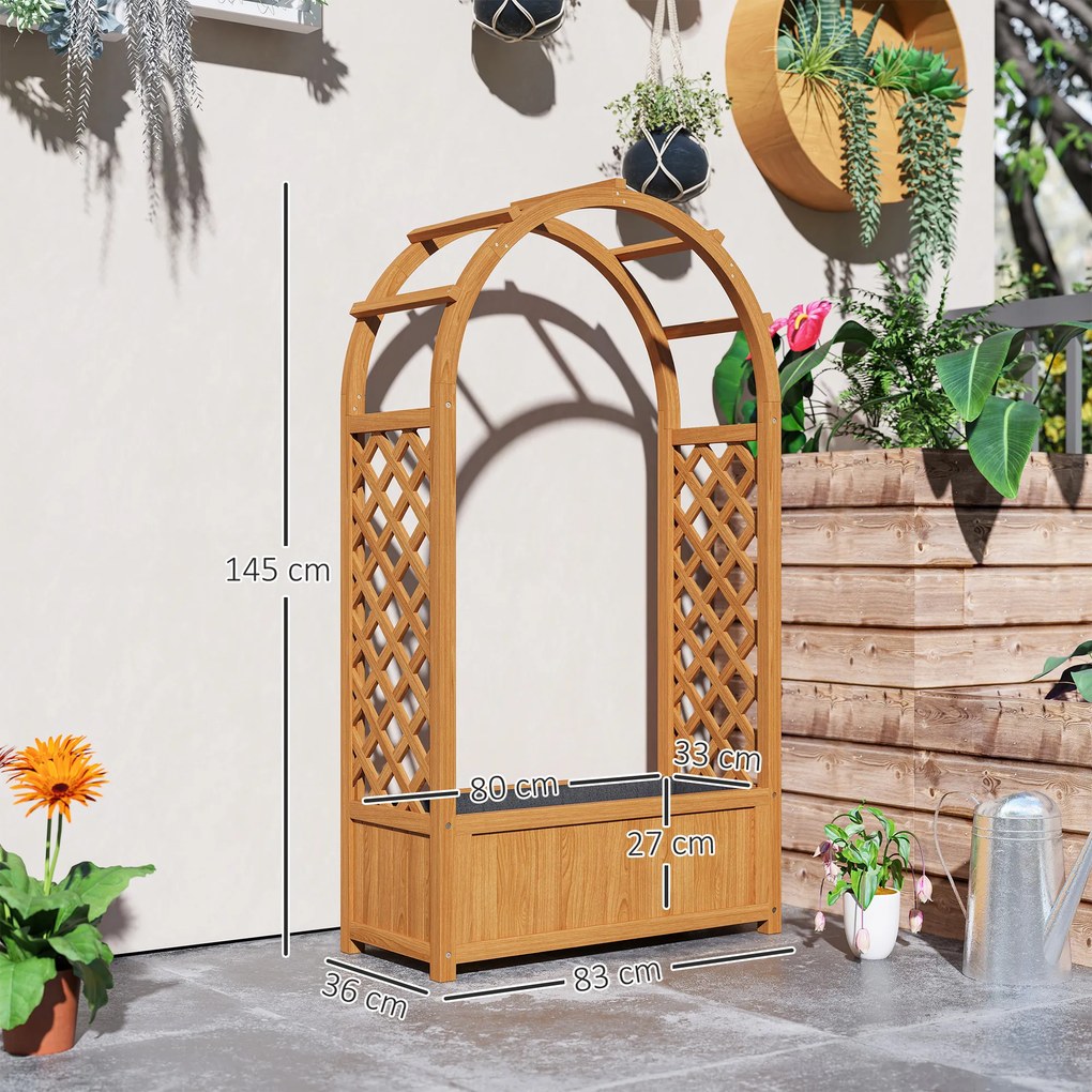 Vyvýšený záhonový truhlík s mříží, zakřivená střecha mřížového květináče dřevo 83 x 36 x 145 cm světle hnědá barva