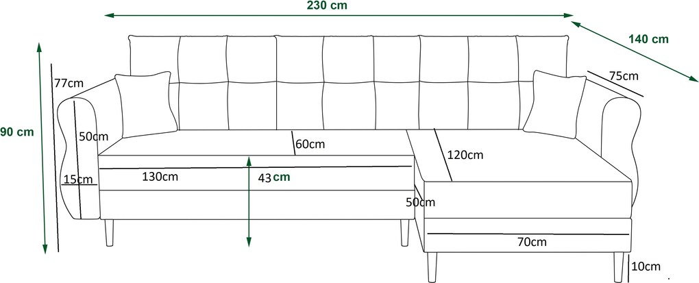 Rozkládací oboustranná sedací souprava do L SILVIANO 230x140 cm, šedá