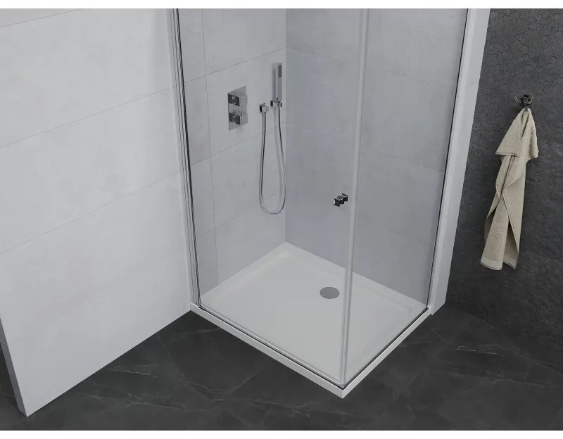 Mexen Pretoria sprchový kout s otočnými dveřmi 90 x 70 cm, Průhledné, Chromovaná + sprchová vanička Flat - 852-090-070-01-00-401