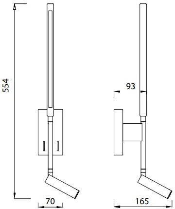 Mantra Torch, černé nástěnné svítidlo k posteli LED 3W+6W 3000K, výška 55cm