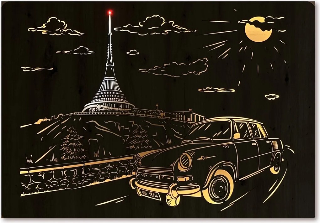 Li-Go "Škoda MB" světelný obraz 230V 100x70 cm provedení povrchu: dub světlý