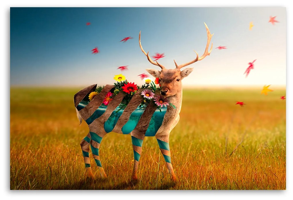 Gario Obraz na plátně Jelení louka Květiny Surrealismus - Bryantama Art Rozměry: 60 x 40 cm