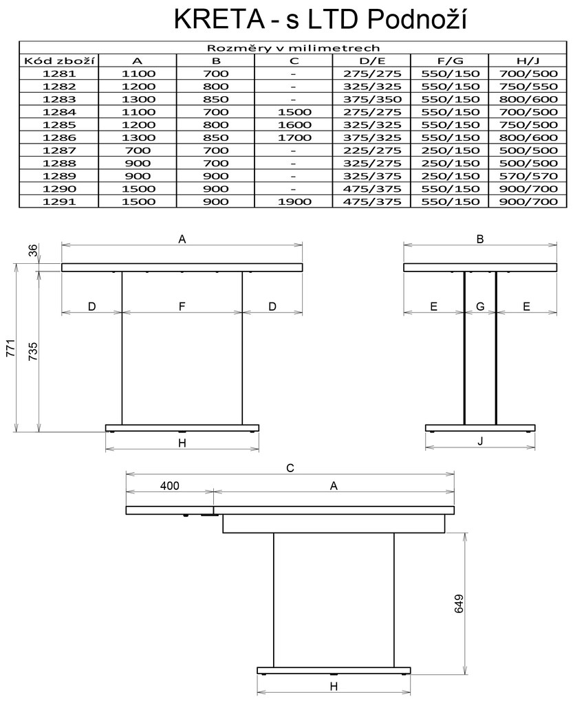 Iktus Rozkládací jídelní stůl KRÉTA Rozměr stolu: 150 x 90 cm (+40 cm)