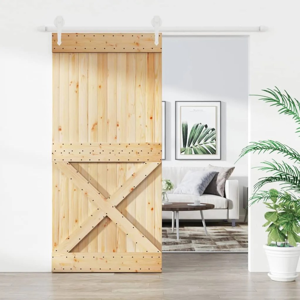 Posuvné Dveře S Kováním 95 X 210 Cm Masivní Borové Dřevo
