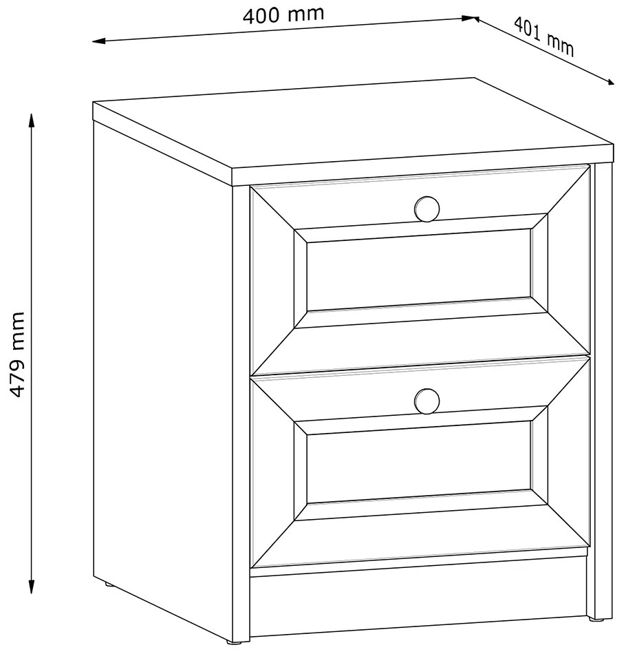 Noční stolek REL SN | 40 cm | bílá | lamino o síle 18 mm + ozdobné MDF lišty 18 mm