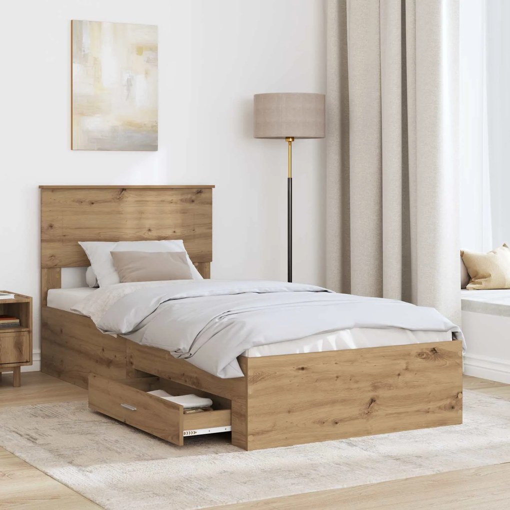 Rám postele s čelo Artisanový dub 100 x 200 cm Kompozitní dřevo 3408307