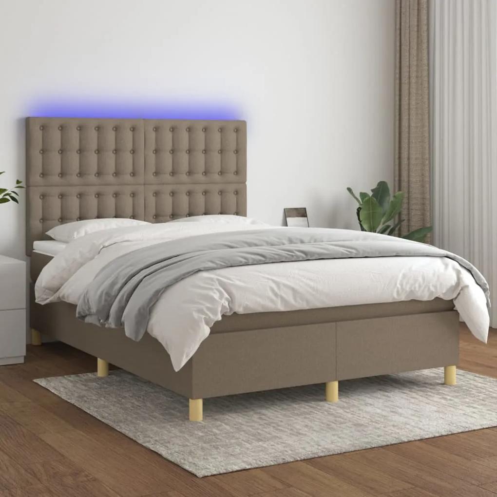 Box spring postel s matrací a LED taupe 140x200 cm textil,  3135761