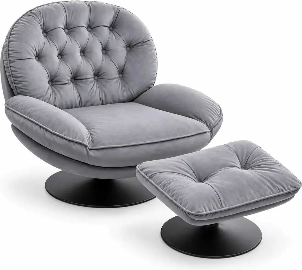 LuxuryForm DESIGN Otočné křeslo LUNA s podnožkou - šedé
