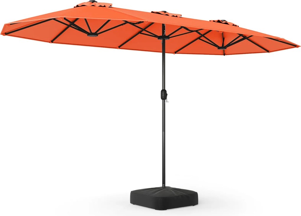Costway Dvojitý slunečník se stojanem UPF 50+ – 400 × 200 cm, pomerančový