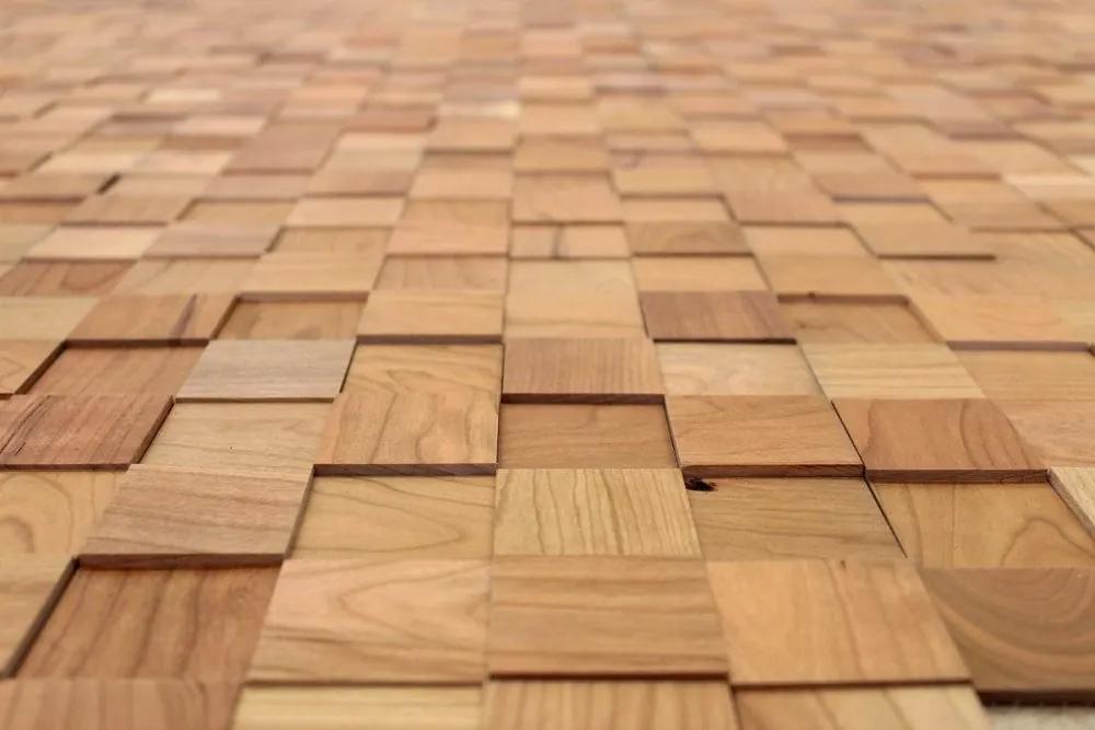 TŘEŠEŇ 50, jednotlivé kusy 50 x 50 mm (0,0025 m²) nebo samolepící panel 300 x 300 mm (0,09 m²) - dřevěná mozaika 3D 2 mm Broušený - olejovaný