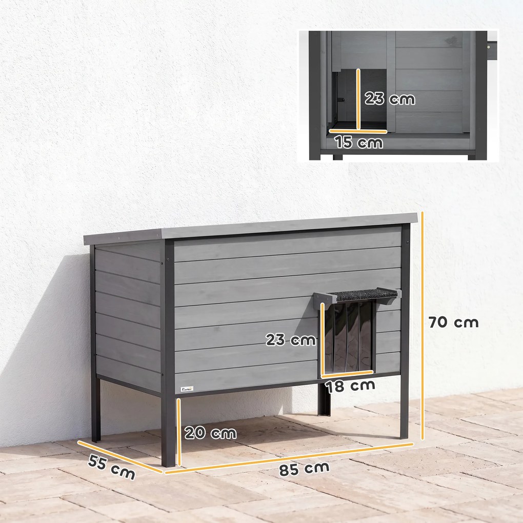 PawHut voděodolný dřevěný kočičí domek se sklápěcí střechou a vyjímatelnou podlahou, 85 x 55 x 70 cm – venkovní / vnitřní úkryt pro 1–2 kočky (až 12 …