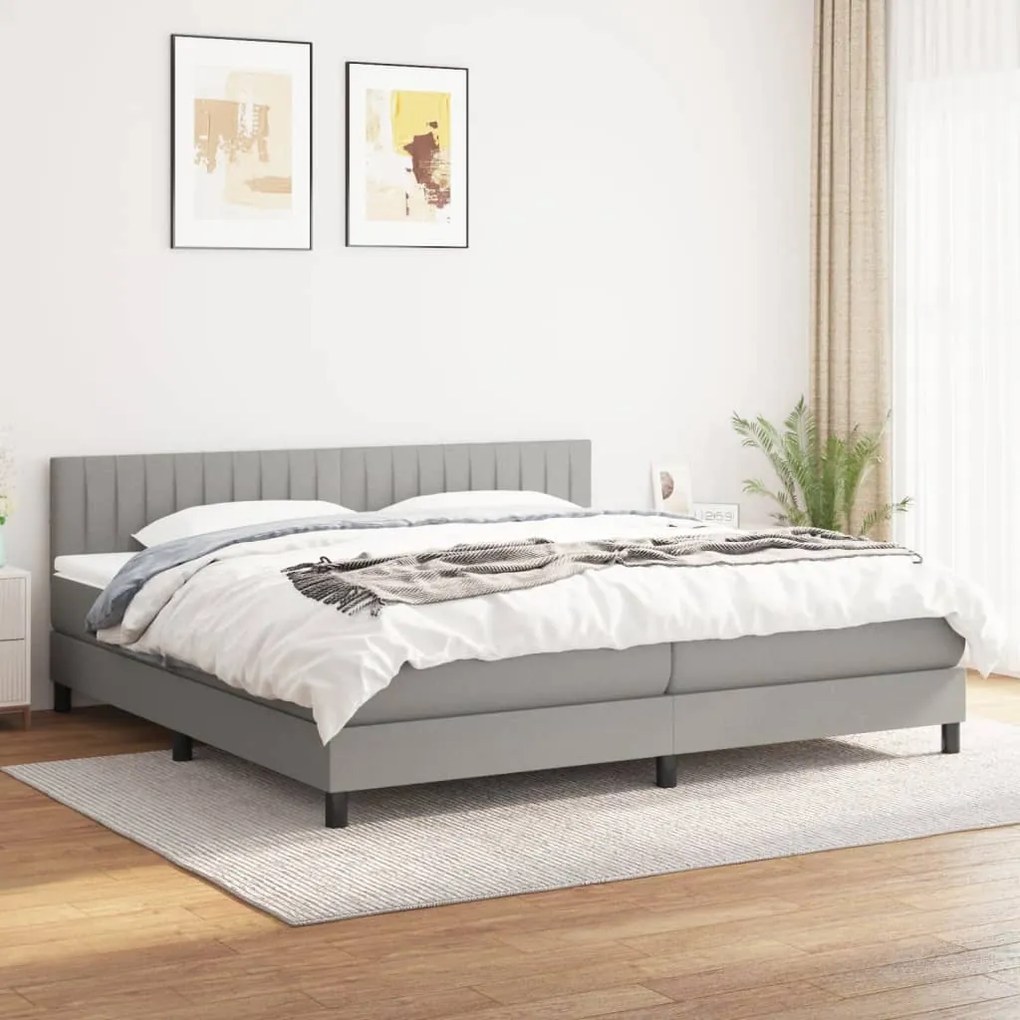 Box spring postel s matrací světle šedá 200 x 200 cm textil