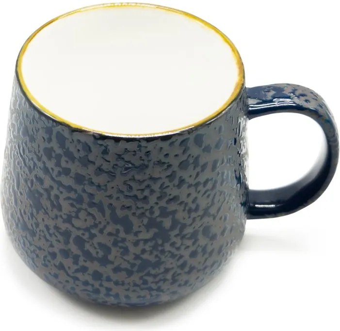 Porcelánový hrnek Elvio, 400 ml – matný, šedomodrý, soudkovitý tvar, lesklé akcenty