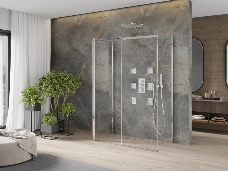 Mexen Omega 3-stěnový sprchový kout 140x80 cm, 8mm čiré sklo - chromový profil, 825-140-080-01-00-3S