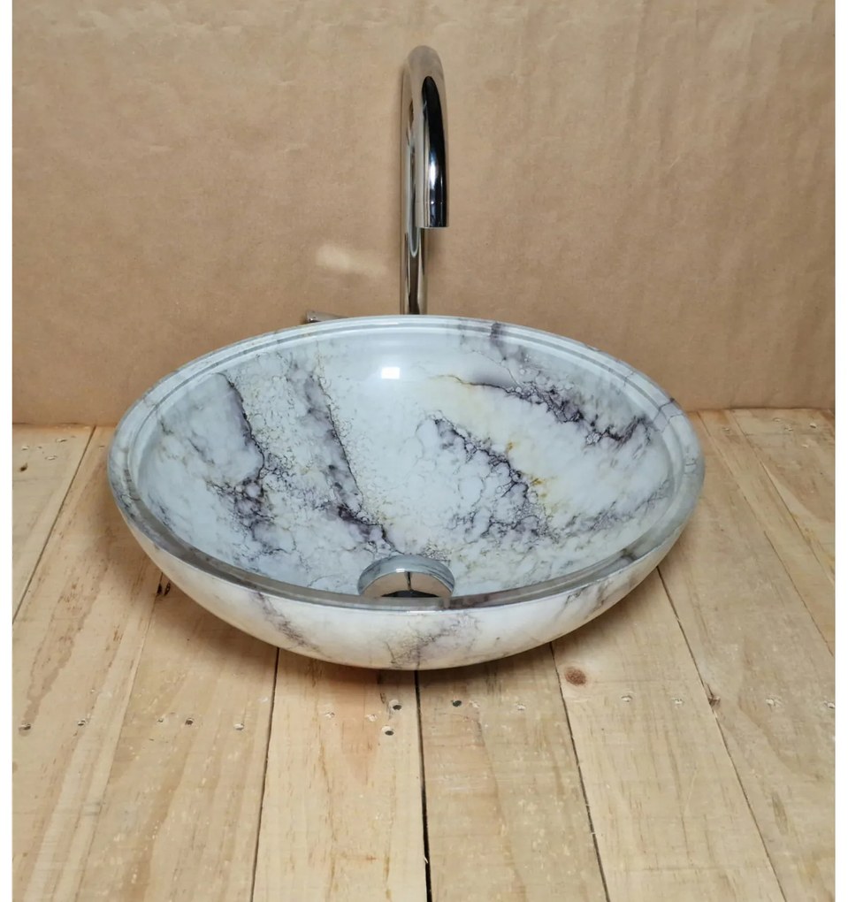 Light for home - Moderní kulaté skleněné umyvadlo s efektem mramoru U041, Šedá melanż
