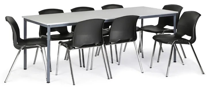 B2B Partner Stůl jídelní, šedý 2000x800 + 8 židlí Cleo, černá