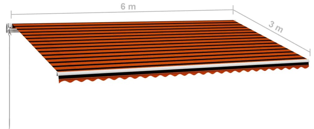 vidaXL Marketos Ručně zatahovací markýza 600 x 300 cm oranžovo-hnědá
