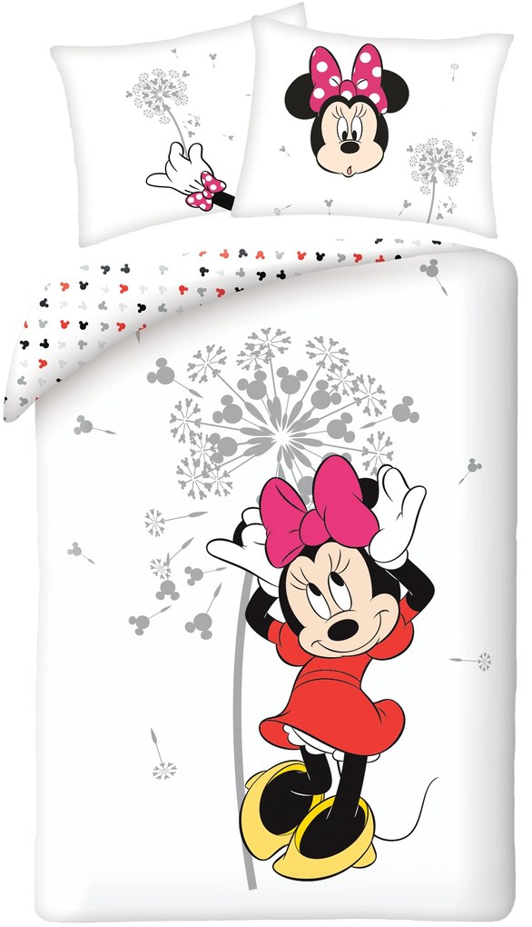 Bavlněné ložní povlečení Disney - motiv Minnie Mouse s pampeliškou - 100% bavlna - 70 x 90 cm + 140 x 200 cm