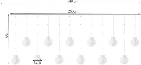 Vánoční osvětlení ISO19770  světelný závěs s koulemi 108 LED na USB,studený bílý