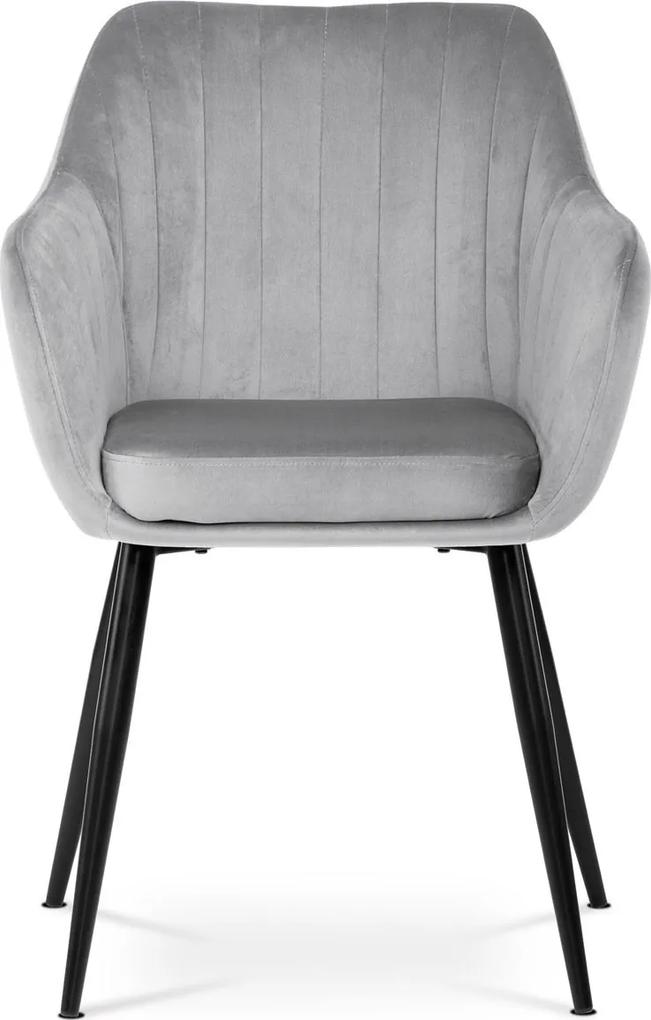Autronic Jídelní židle, potah stříbrná matná sametová látka, kovové nohy, černý matný lak PIKA SIL4