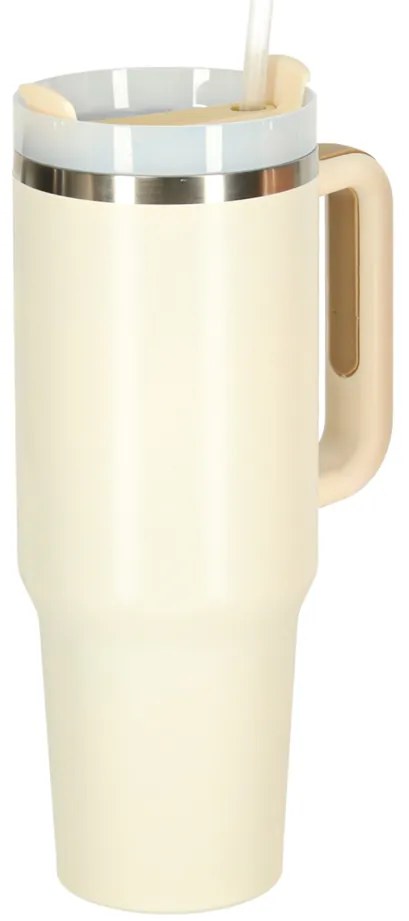Creative Corner Termohrnek s brčkem a rukojetí termoska 1200ml krémová