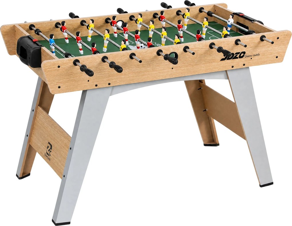 SPORTNOW stolní fotbal s 22 hráči, 2 míčky, protiskluzové rukojeti, počítadla a šikmé nohy — rodinný herní stůl 121 x 87 x 77 cm, přírodní dekor | Aos
