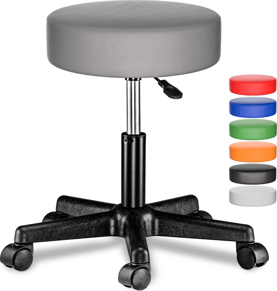 Pojízdná stolička umělá kůže šedý 360° otočný