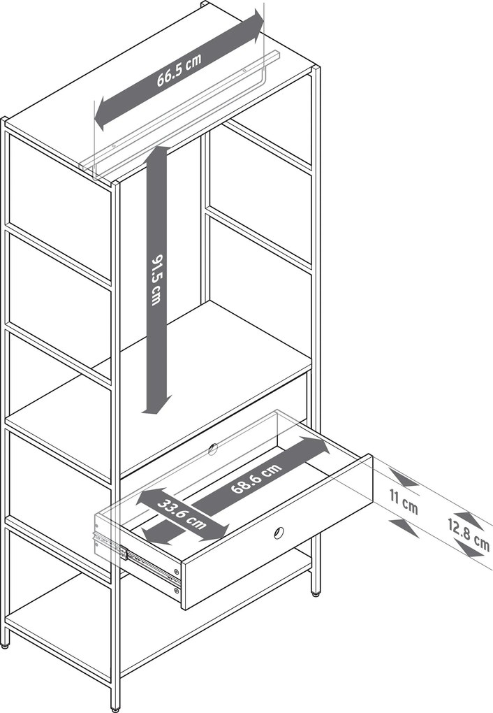 Tchibo - Otevřená šatní skříň »Klaar« se 2 zásuvkami - barva: bílá