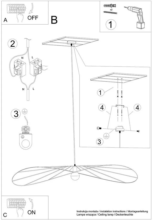 Černé závěsné svítidlo ø 140 cm Elliot – Sollux