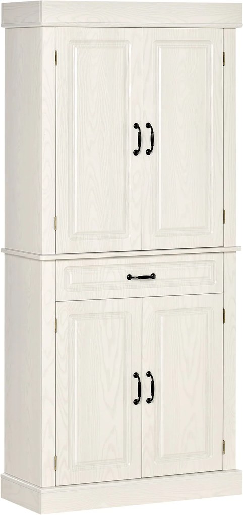 HOMCOM Kuchaňský Skříňka se 2 Skříněmi a Zásuvkou, Dřevěná Kávová Skříňka v Koloniálním Stylu, 80x35x180cm Bílá | Aosom