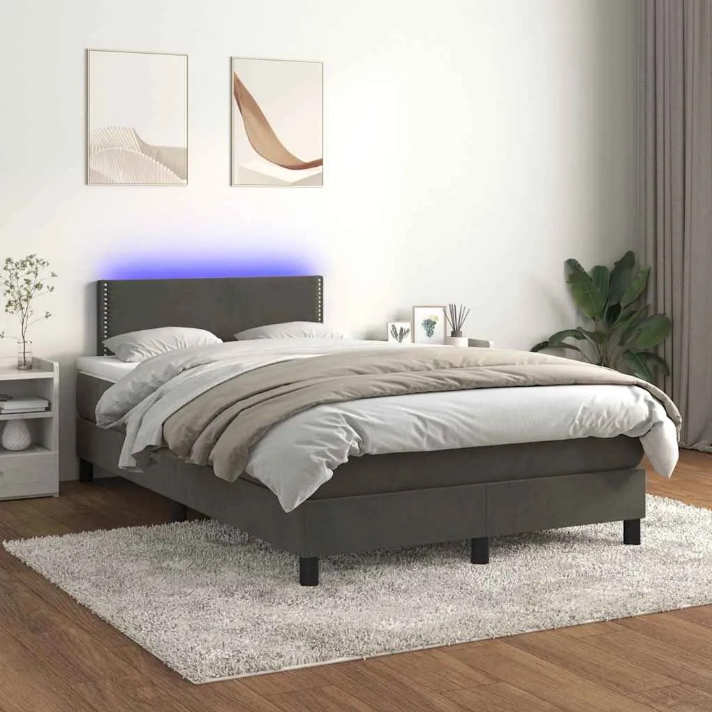 Box spring postel s matrací a LED tmavě šedá 120 x 190 cm samet 3270148