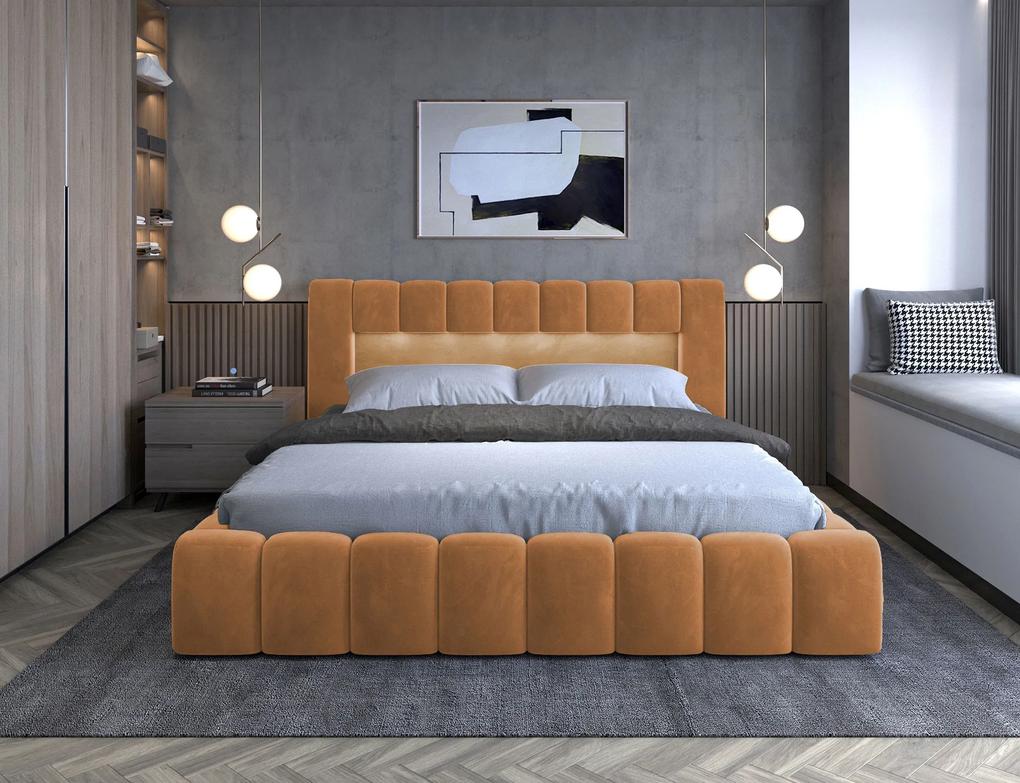 Eltap Čalouněná postel Lamica s úložným prostorem - dřevo Materiál a barva potahu: Monolith 29 - tmavě hnědá, Rozměry (cm): 160x200