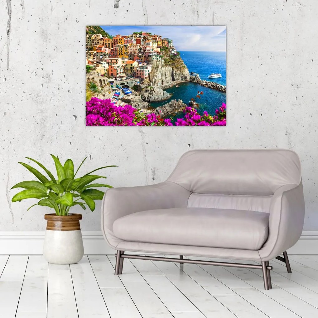 Skleněný obraz - Italská vesnička Manarola (70x50 cm)