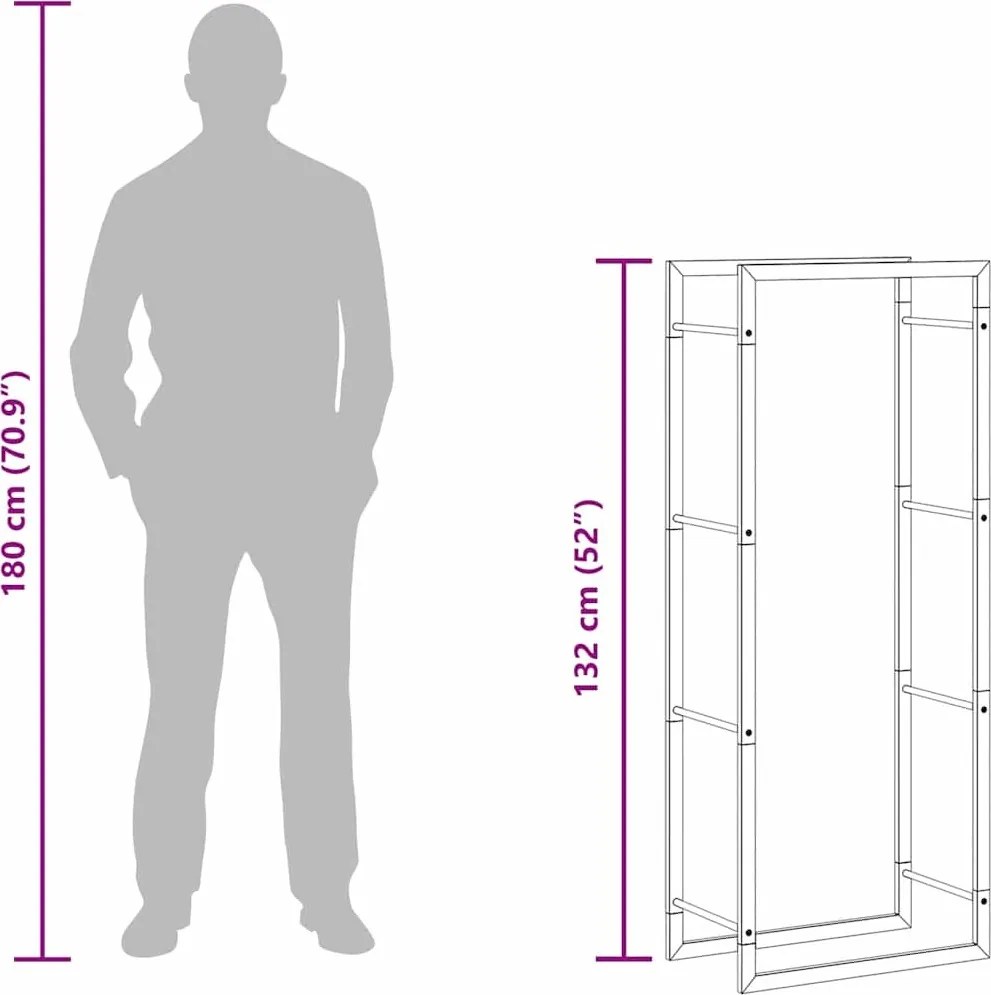 vidaXL Stojan na palivové dřevo matný 50x28x132 cm ocel [350306] Barva: Stříbrná